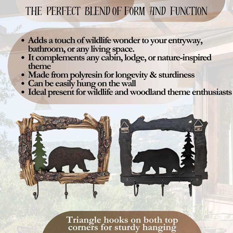 Millwood Pines Rustic Bear & Log Accent Coat Rack | Wayfair