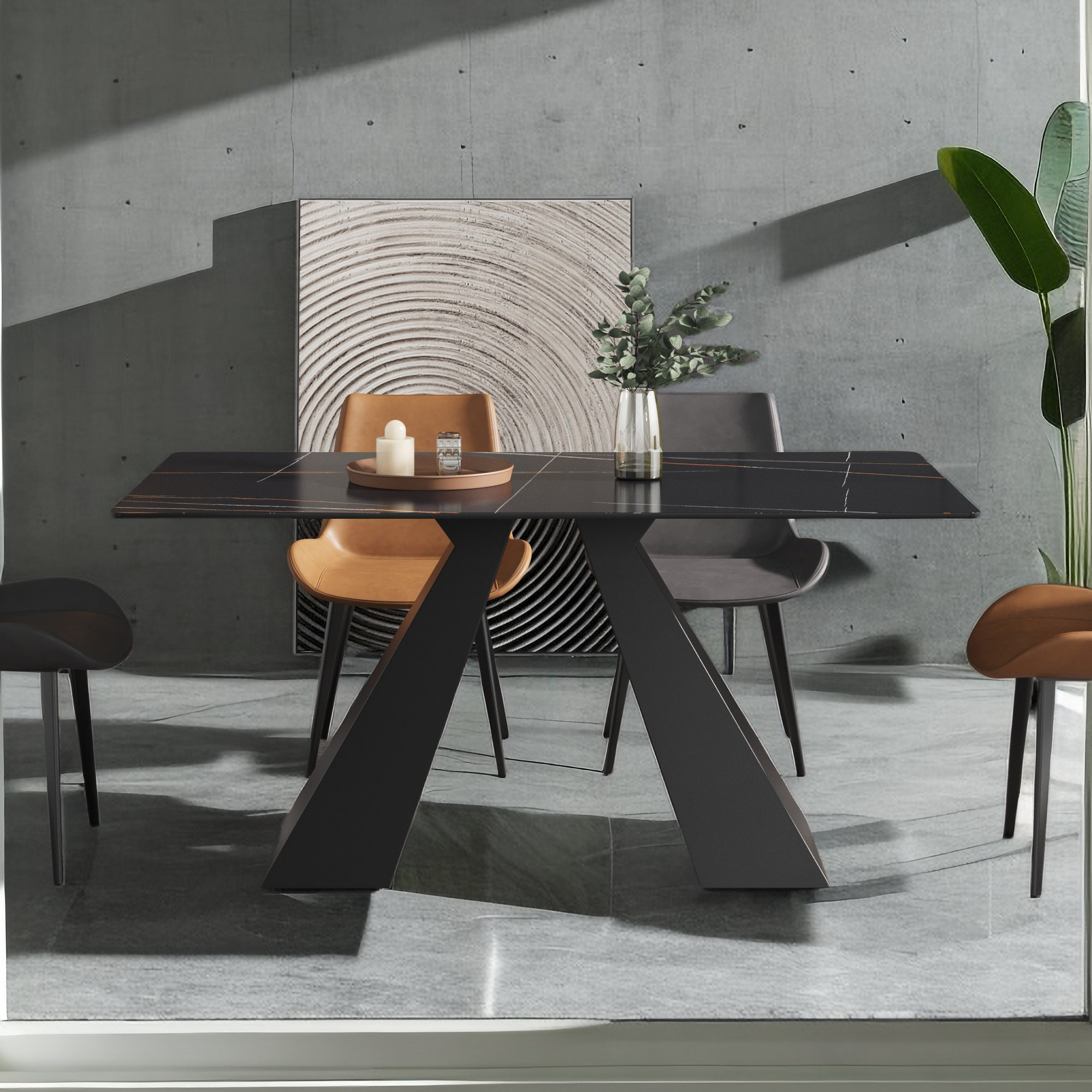 Brayden Studio® Rectangular Sintered Stone Dining Table for Modern ...