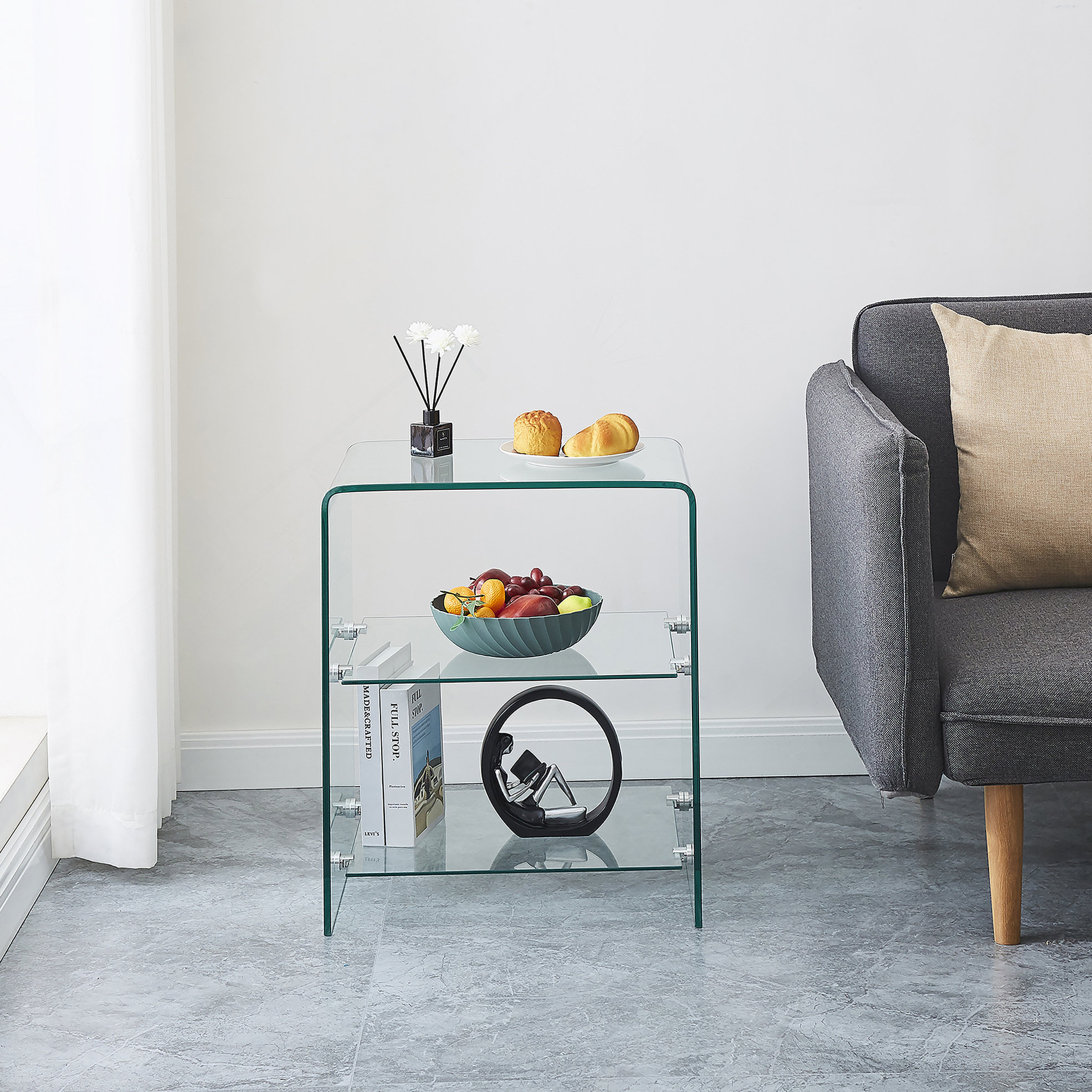 Brayden Studio 2 layer Tempered Glass Side Table, Clear glass Sofa ...