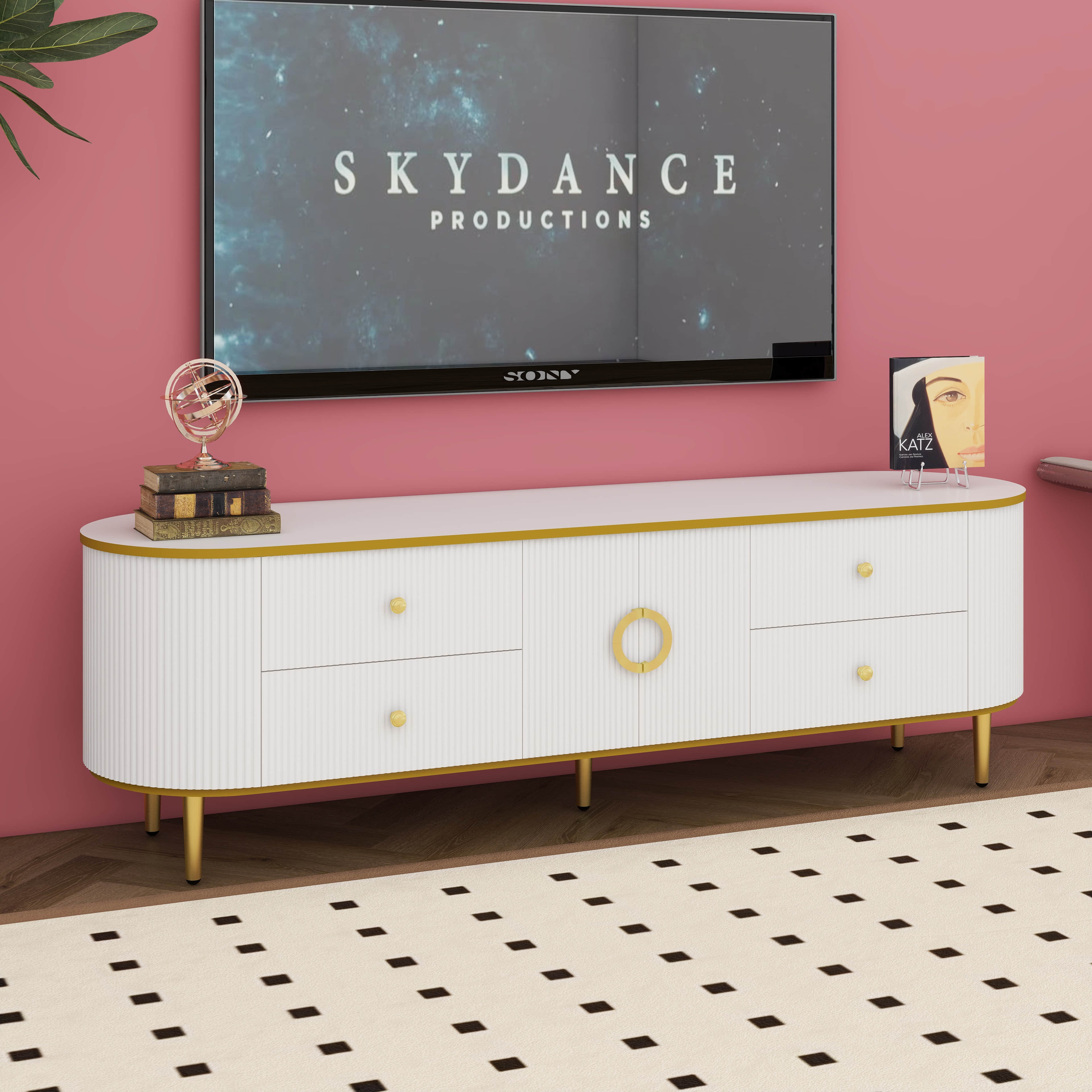 Mercer41 TV Stand For Tvs Up To 80 Inches, Media Console With 4 Drawers ...