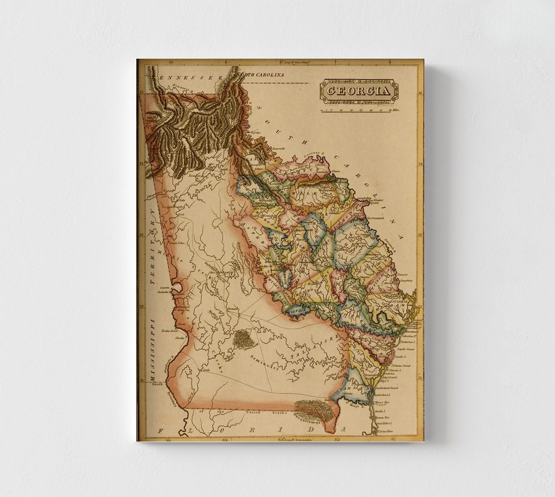 WeFrameArt Georgia 1817, Georgia County Map, USA Travel Map Poster ...