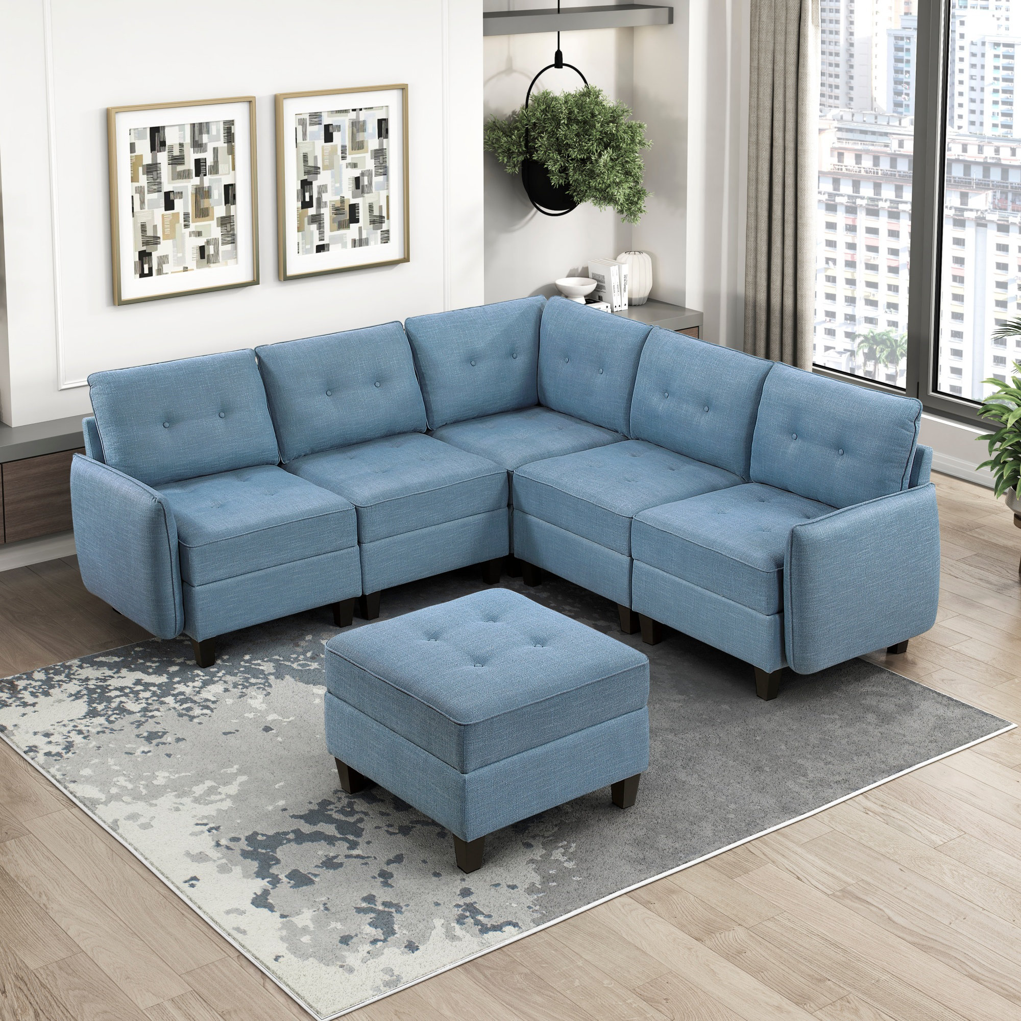 Latitude Run® Living Room Furniture Armless Chair Blue Tufted Solid ...