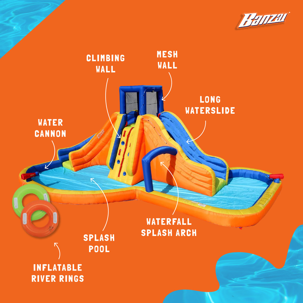 Banzai Rapid Falls Dual Slides Water Park Climbing Rope Lagoon for Ages ...