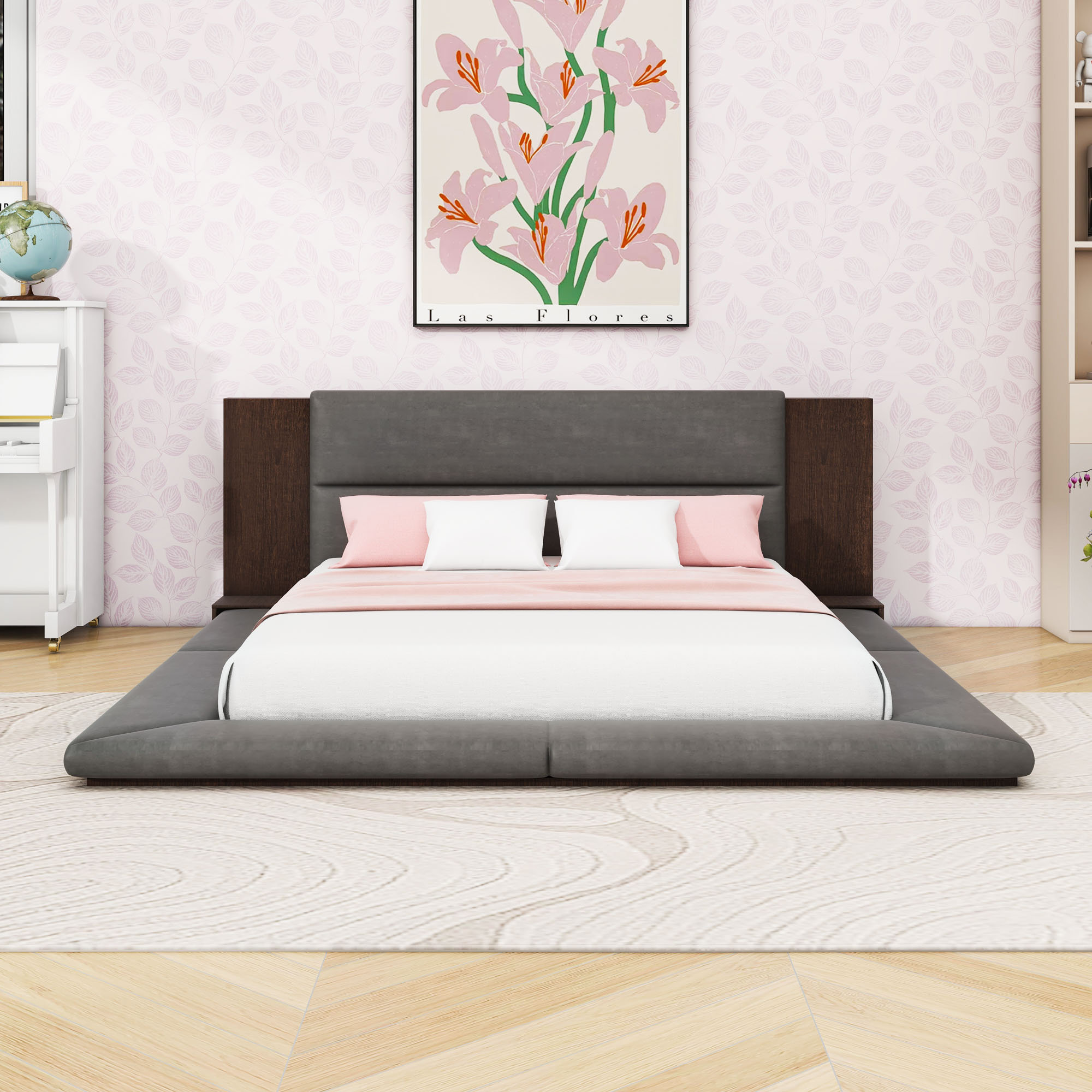 Latitude Run® Modern Wood Platform Bed with Side Storage Shelves | Wayfair