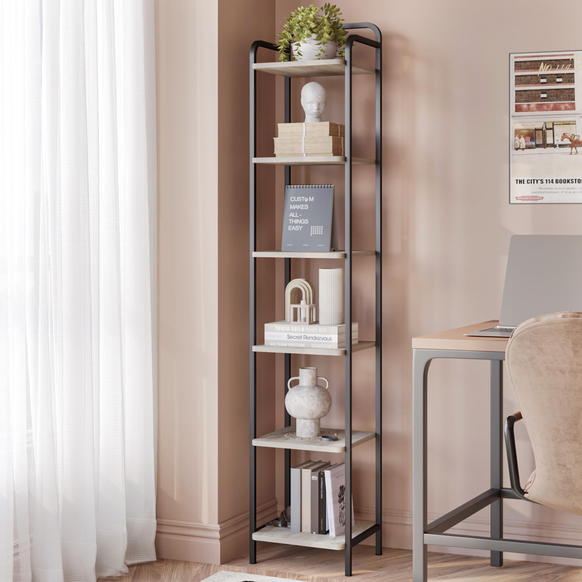 17 Stories 6-Tier Narrow Corner Bookcase | Wayfair