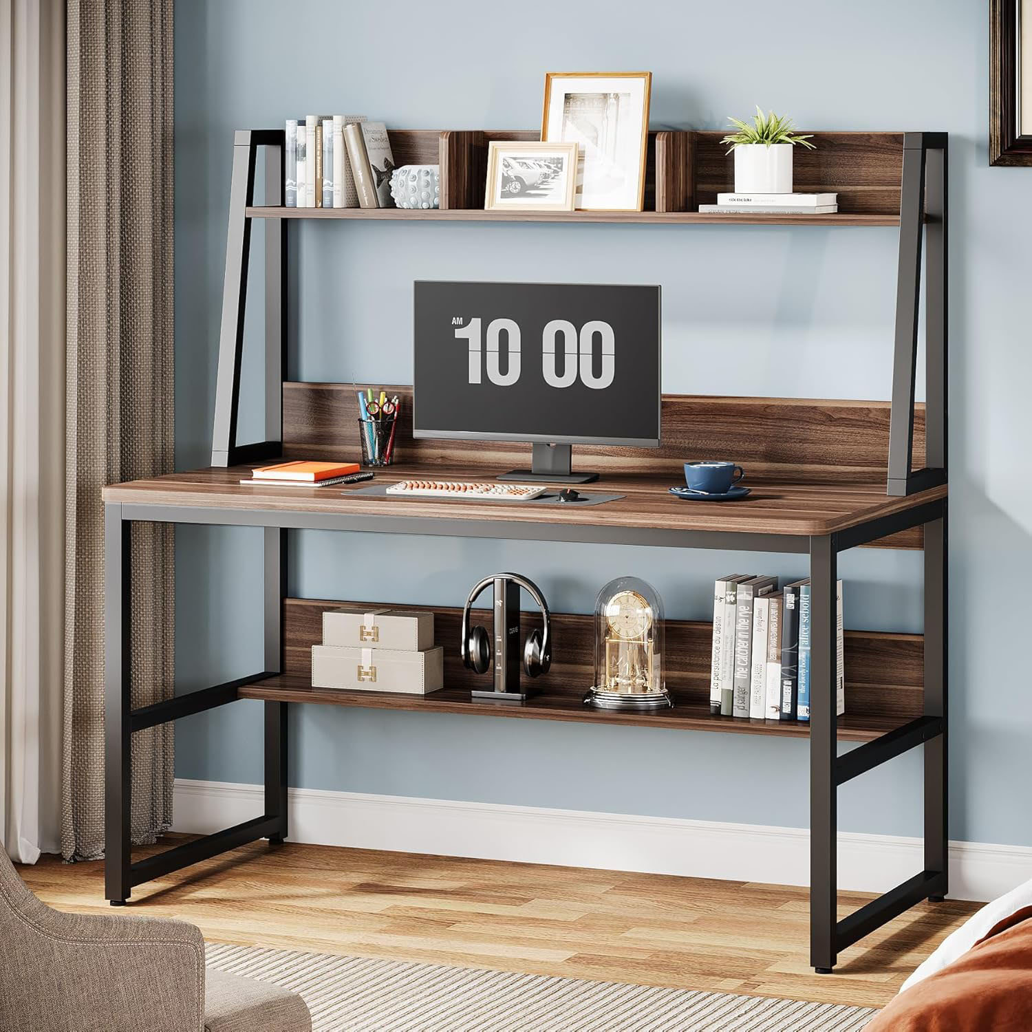 17 Stories Computer Desk With Hutch, 47 Inches Home Office Desk With ...