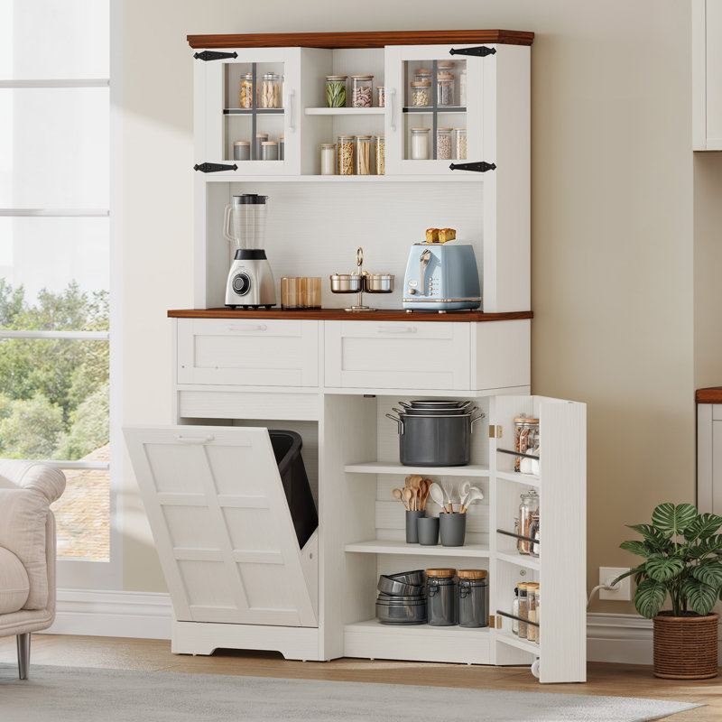 Winston Porter 69'' H Kitchen Pantry Cabinet With Tilt-Out Trash Can ...
