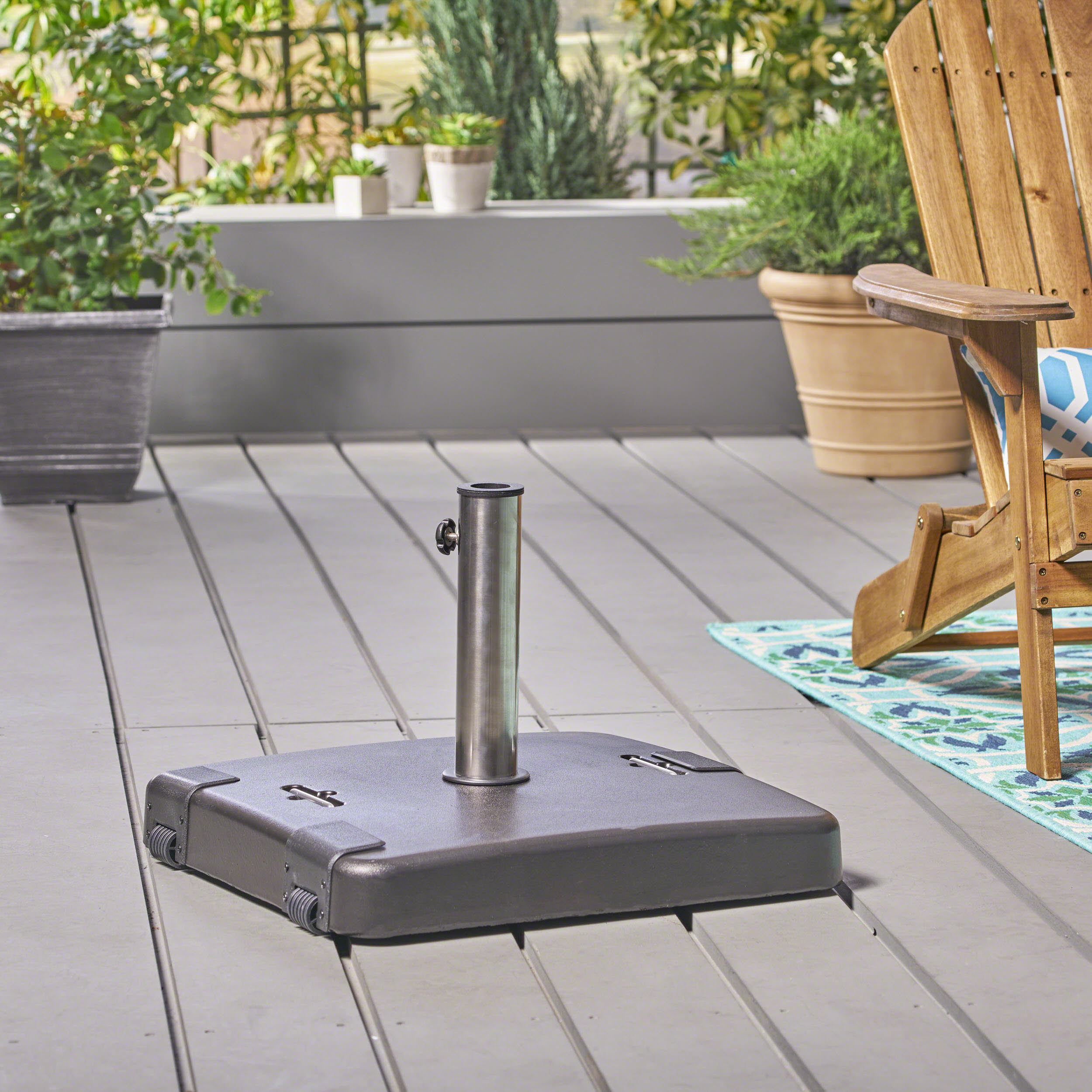 Latitude Run® Square Concrete Umbrella Base with Stainless Steel Collar ...