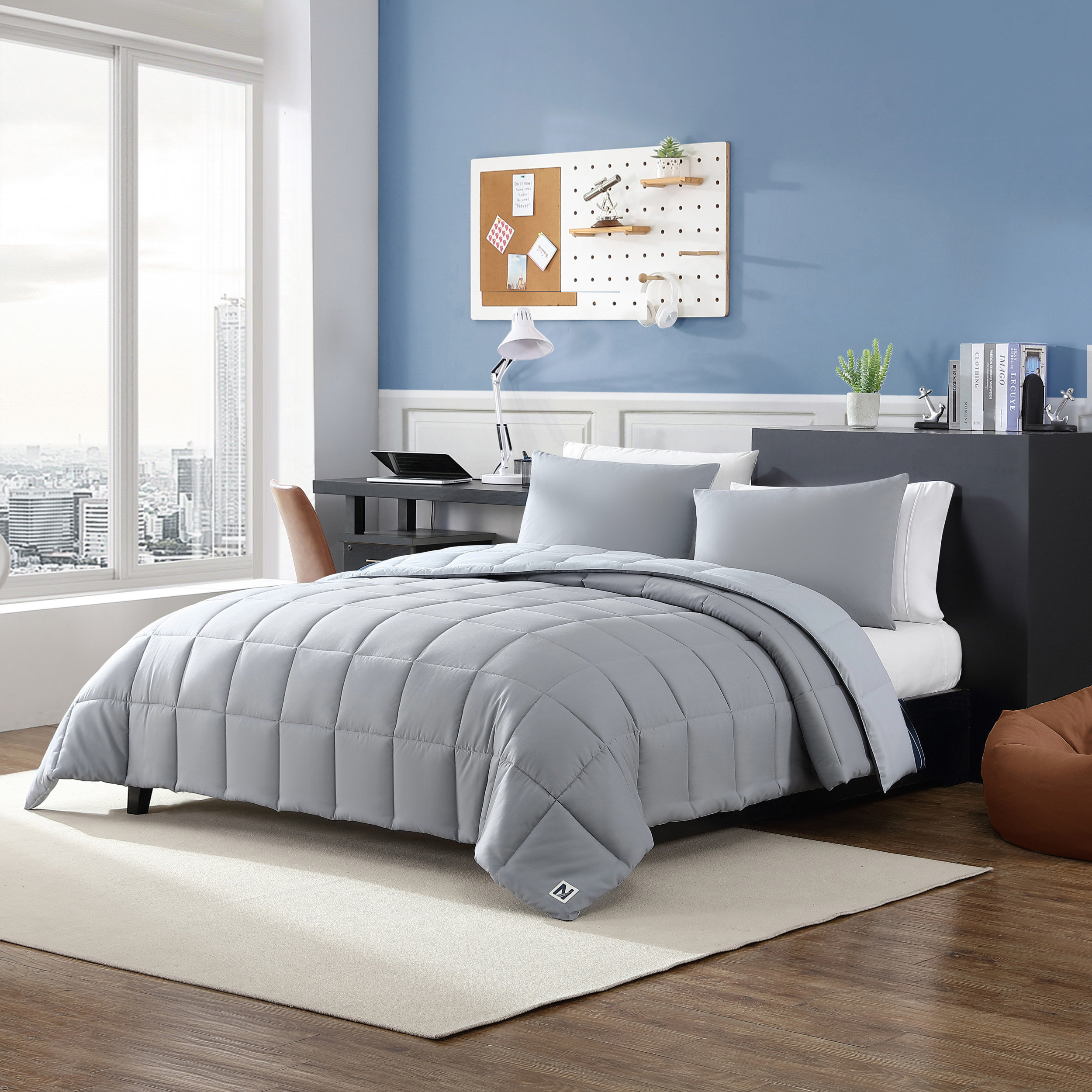 Nautica Longdale Cozy Reversible Solid Grey Comforter Set & Reviews ...