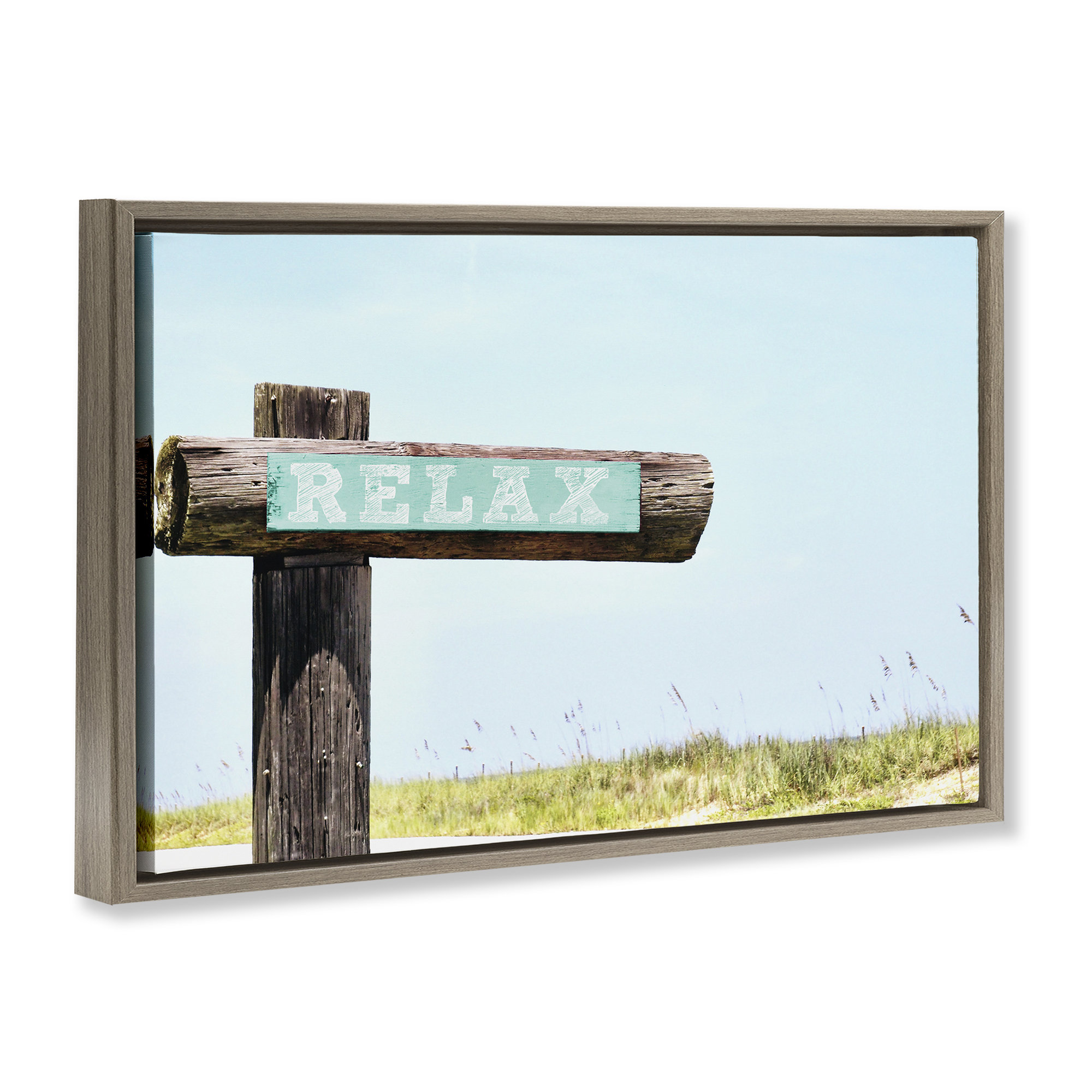 Dovecove Relax Sign on Beach Framed Floater Canvas by Gail Peck | Wayfair