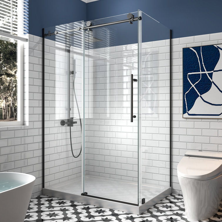 ExBrite 48'' W 72'' H Frameless Rectangle Reversible Shower Enclosure ...
