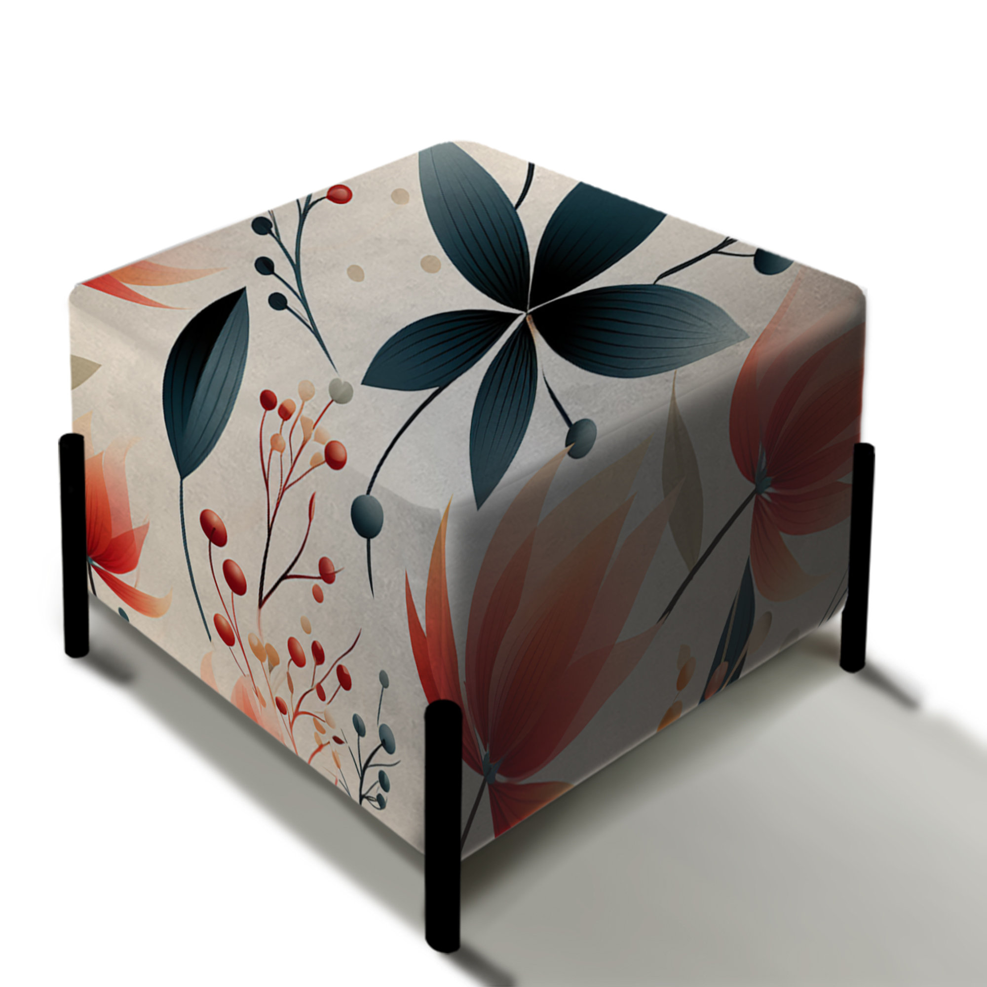 Design Art Elegant Red Floral Pattern III - Floral Square Ottoman | Wayfair