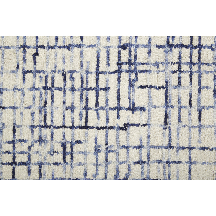 17 Stories Norvan Handmade Hand Tufted Wool Ivory/Blue Rug | Wayfair