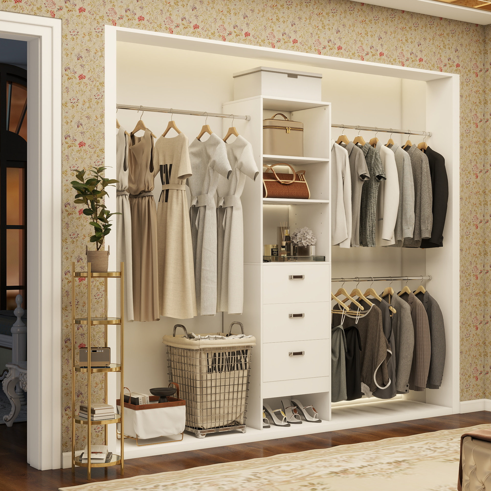 Wrought Studio™ Jeremyiah 21''-96'' Closet System with 3 drawers(can be ...