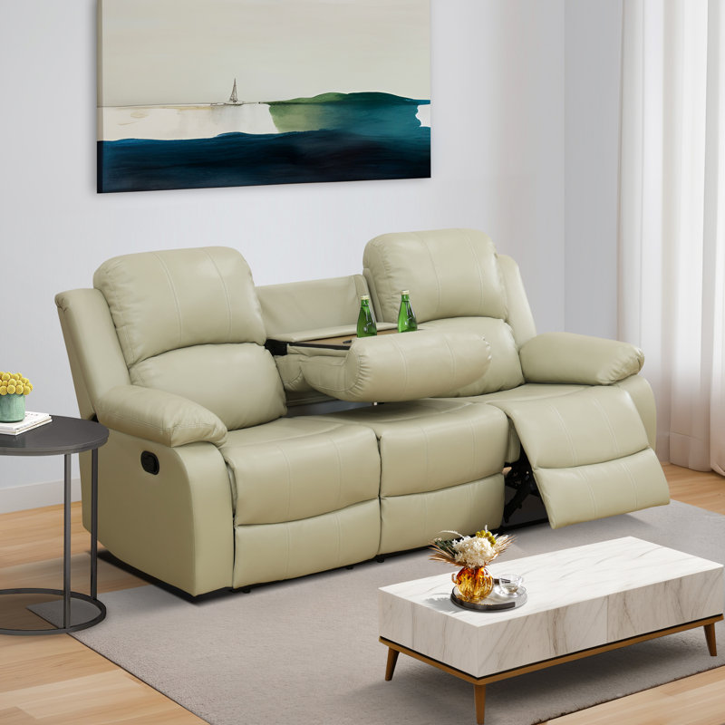 Ebern Designs Jadeon 82'' Faux Leather Pillow Top Arms Reclining Sofa ...