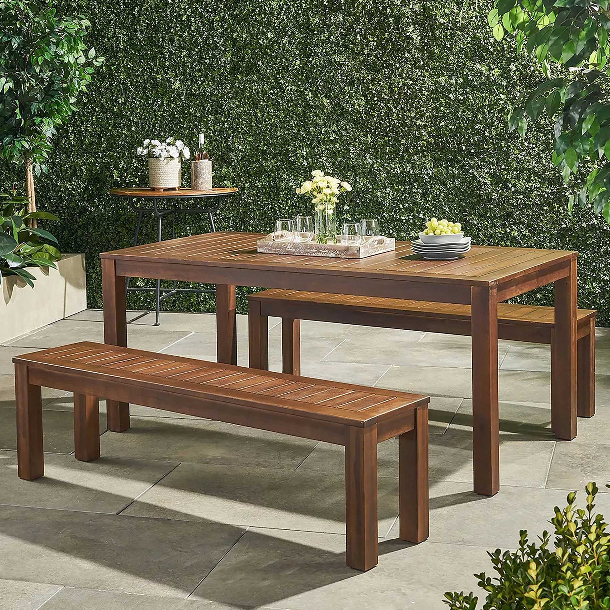 Latitude Run® Outdoor Table And Two Benches | Wayfair
