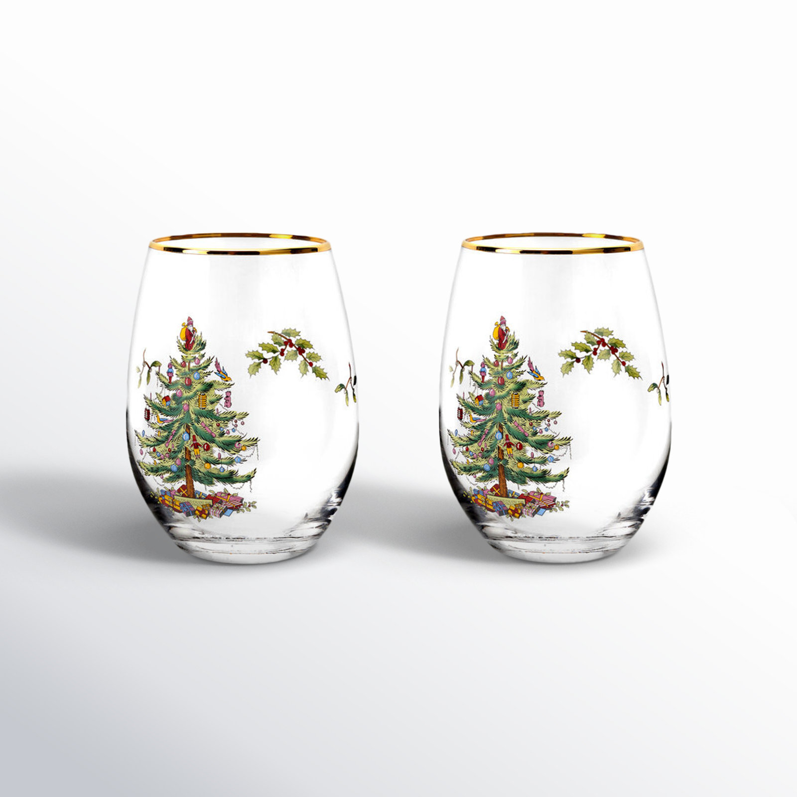 Spode Christmas Tree Stemless Wine Glasses 19Oz & Reviews | Wayfair