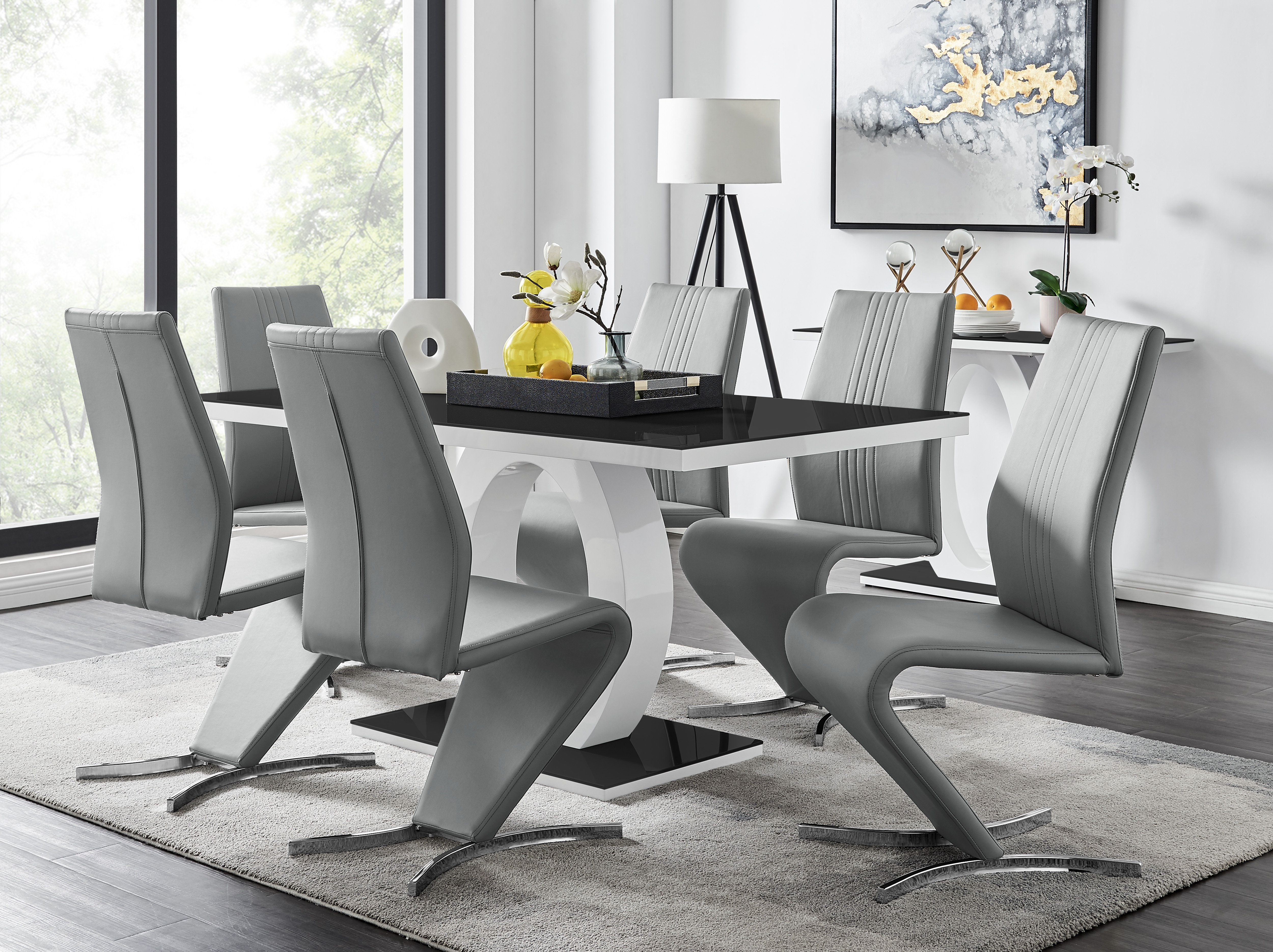 East Urban Home Scottsmoor Modern High Gloss Halo 6 Seater Dining Table ...