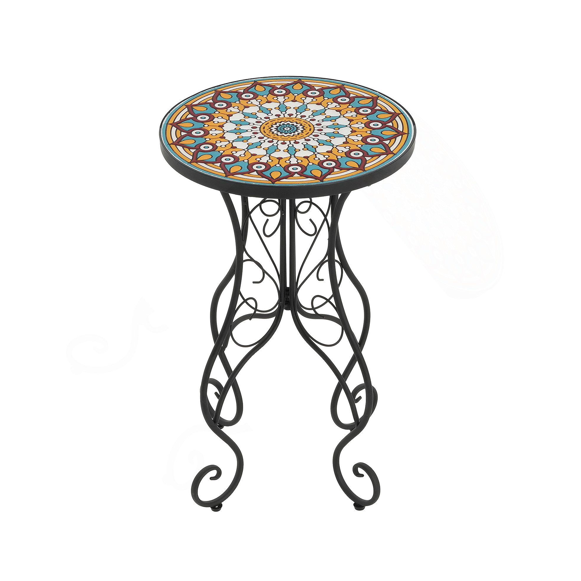 Ebern Designs Round Ceramic Outdoor Side Table,Colorful+Black | Wayfair
