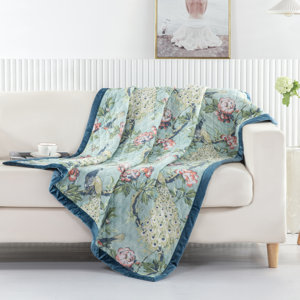 Greenland Home Fashions Pavona Peacock Velvet Binding Quilted Throw ...