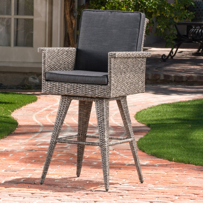 Rosecliff Heights Washington Wicker Outdoor Stool with Cushion ...