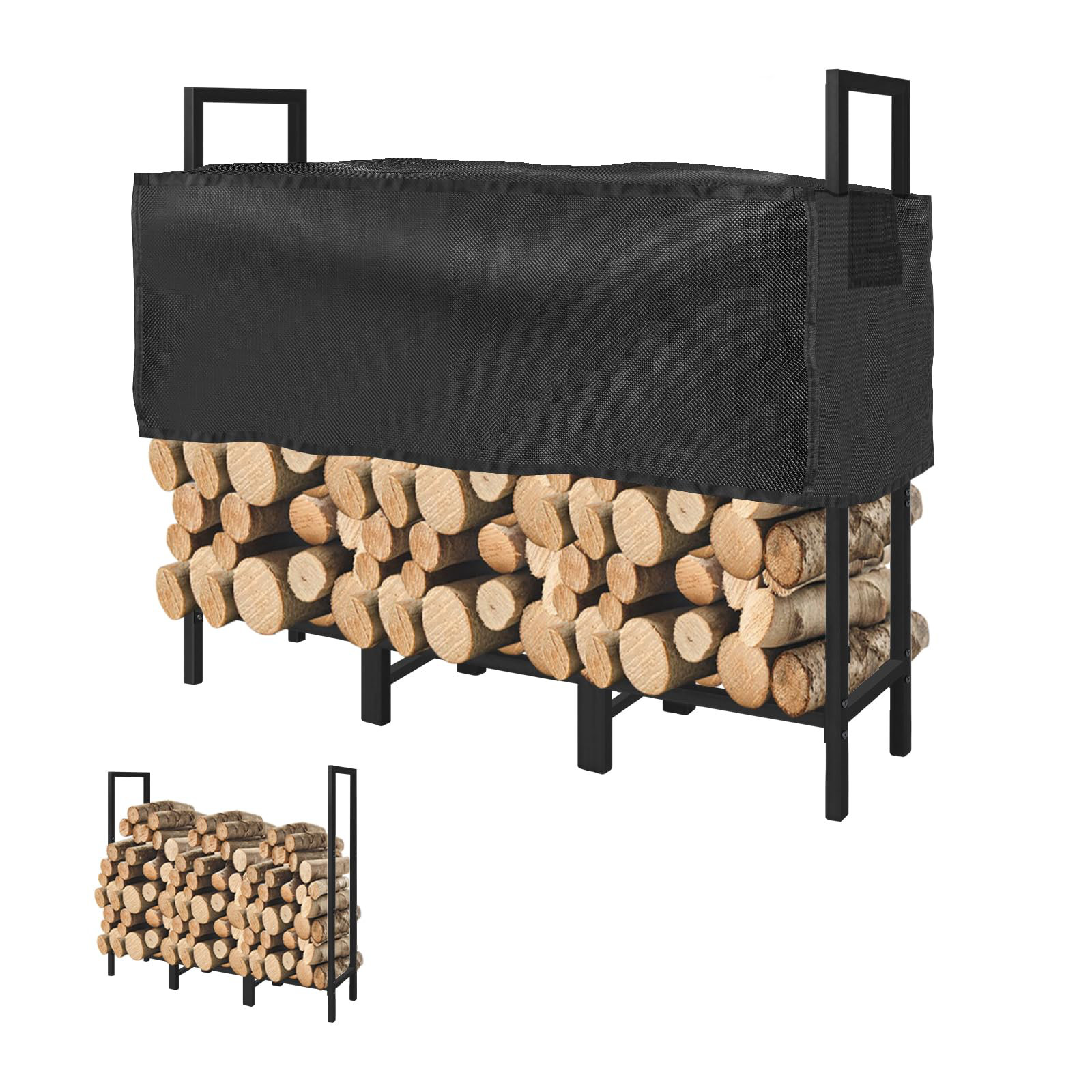 17 Stories 4Ft Firewood Rack Outdoor With Adjustable Cover Fireplace ...