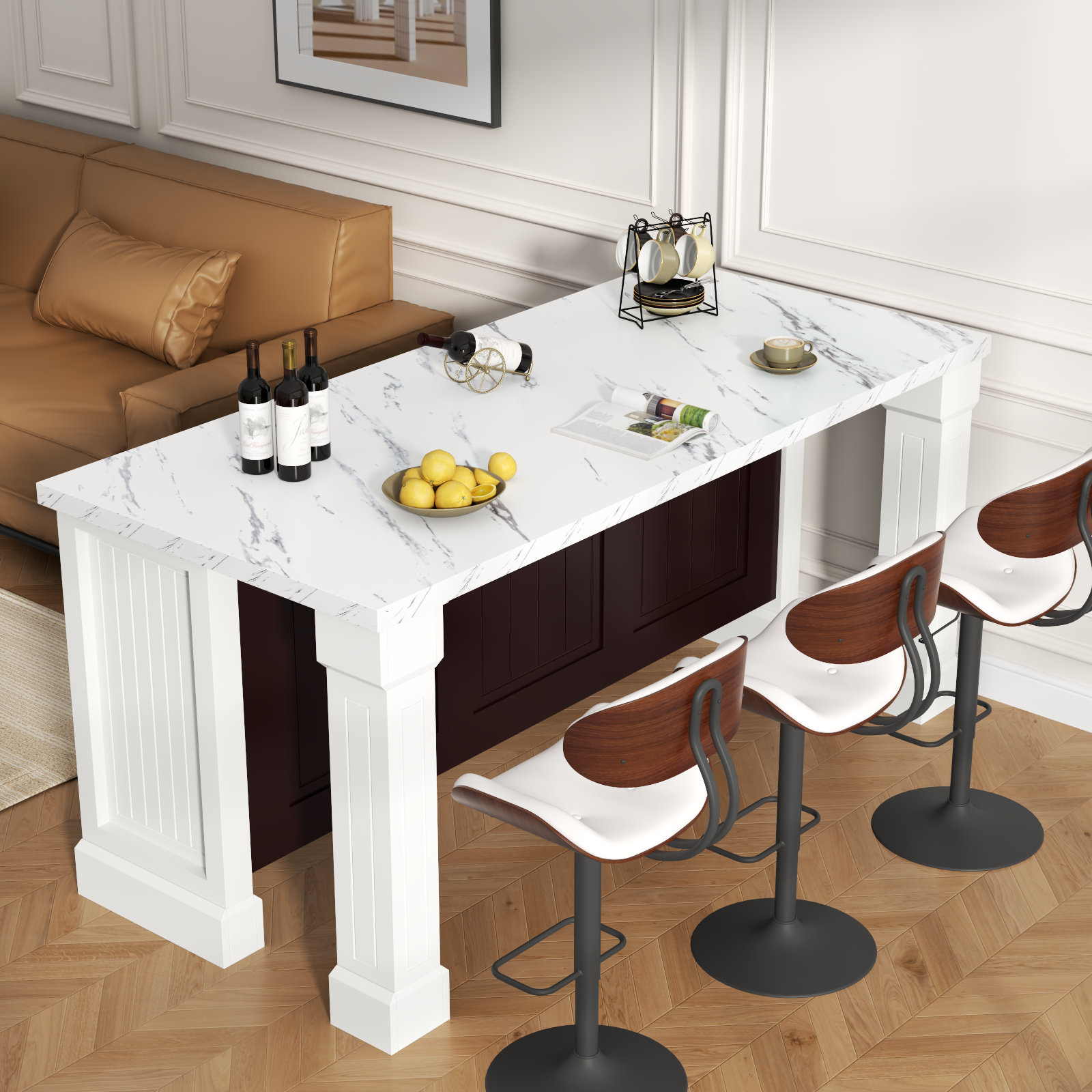 Wrought Studio™ Dining Table With Ro Column,Island Table With Charging ...