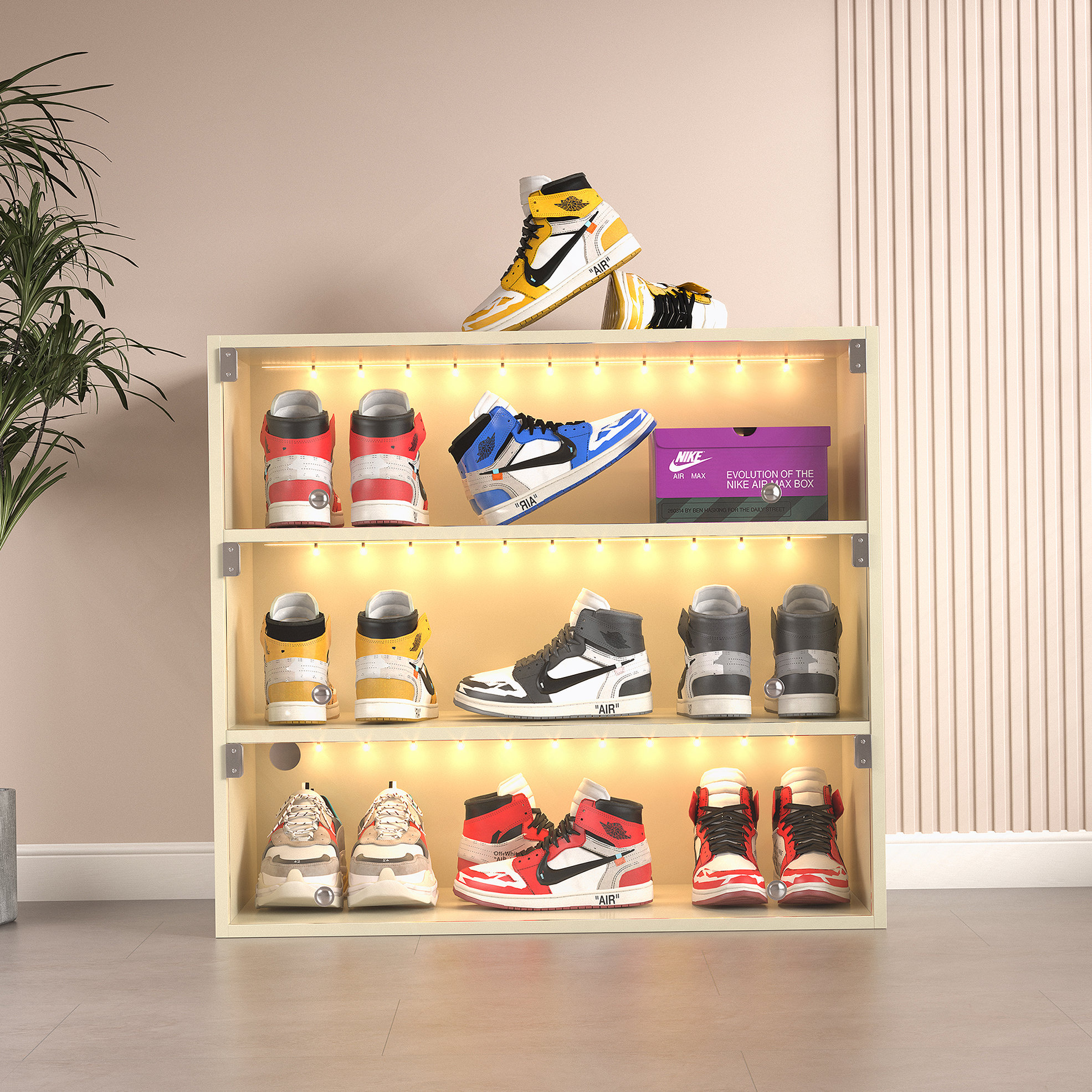 Ivy Bronx LED Light Shoe Box Three Layers With Glass Doors | Wayfair