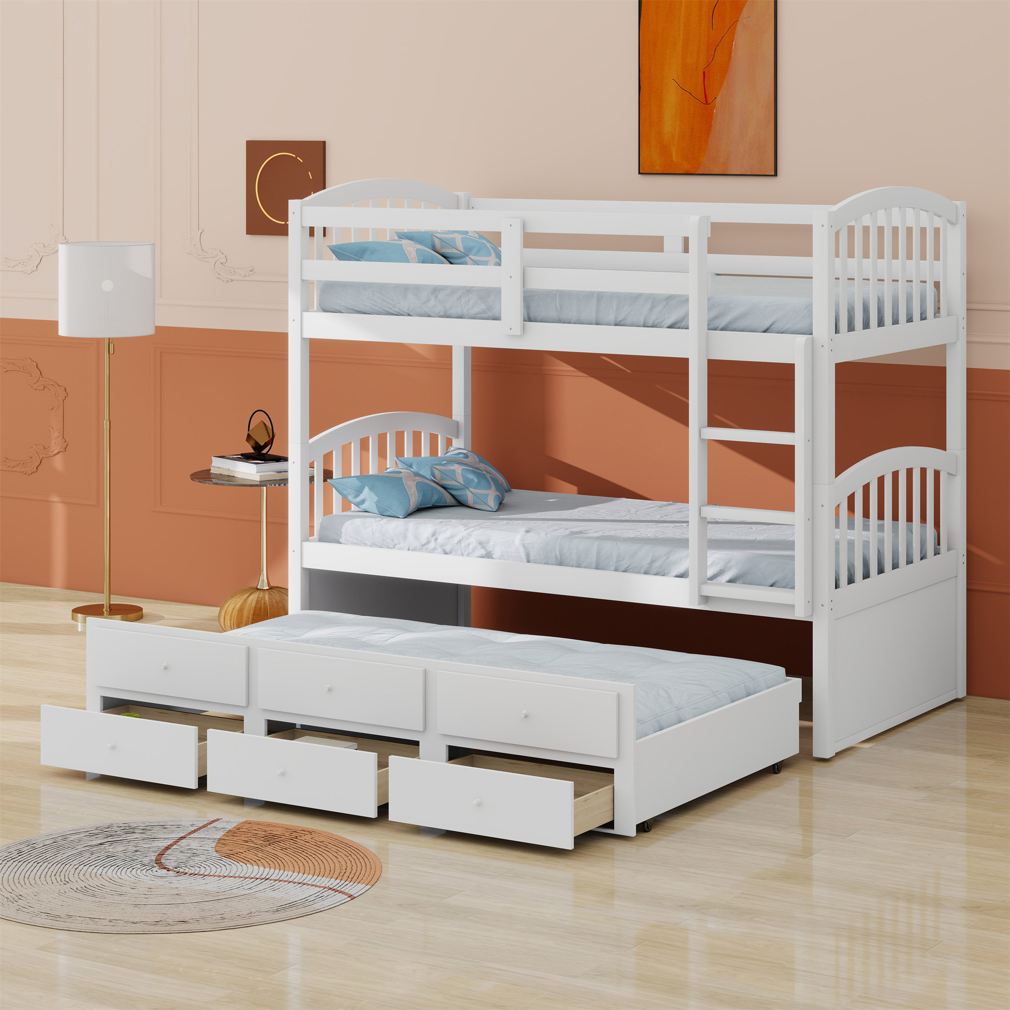 Latitude Run® Bunk Bed With Ladder, Safety Rail, Trundle Bed With 3 ...