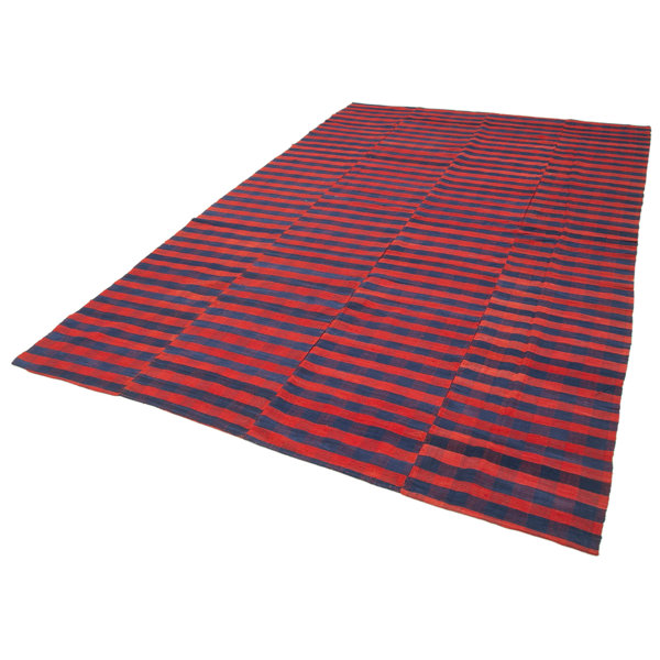 Ebern Designs Striped Kilim Red Striped Wool Handmade Area Rug ...