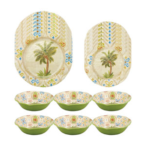 Bayou Breeze Ikat Palm 18 Piece Melamine Dinnerware Set Plate and Bowl ...