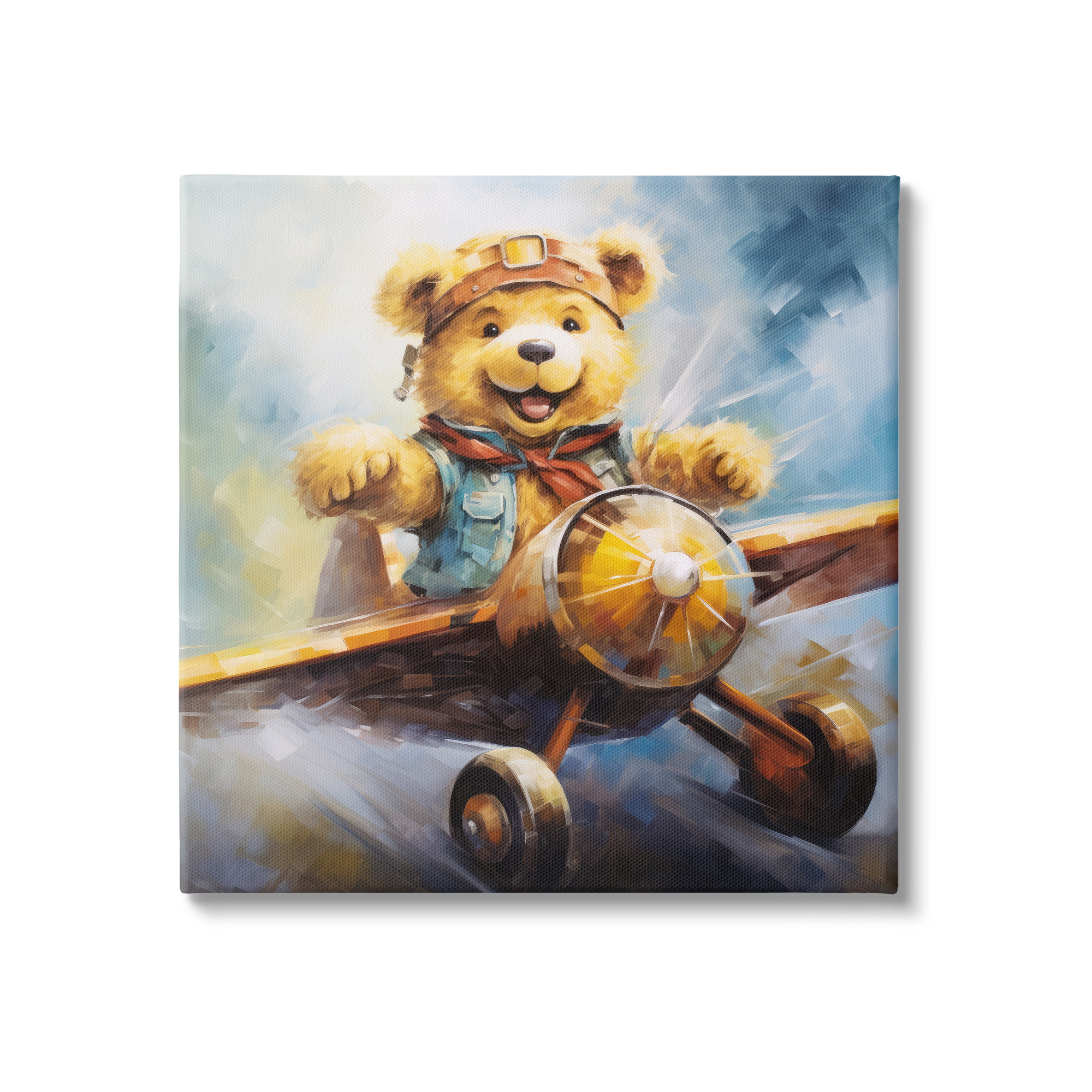 Trinx Pilot Bear With Airplane On Canvas by Ray Powers Print | Wayfair