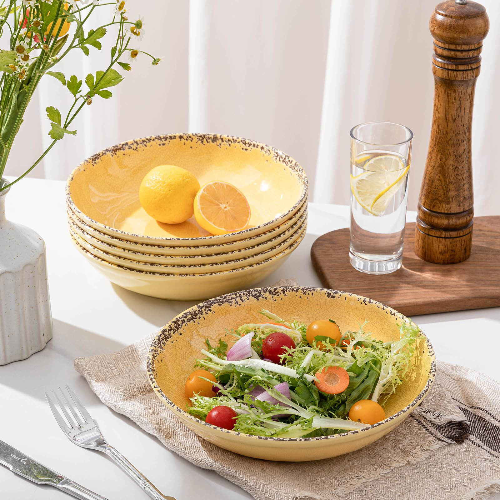 One Allium Way® Farmhouse Style Melamine Pasta Bowl Set, Salad Bowl Set ...