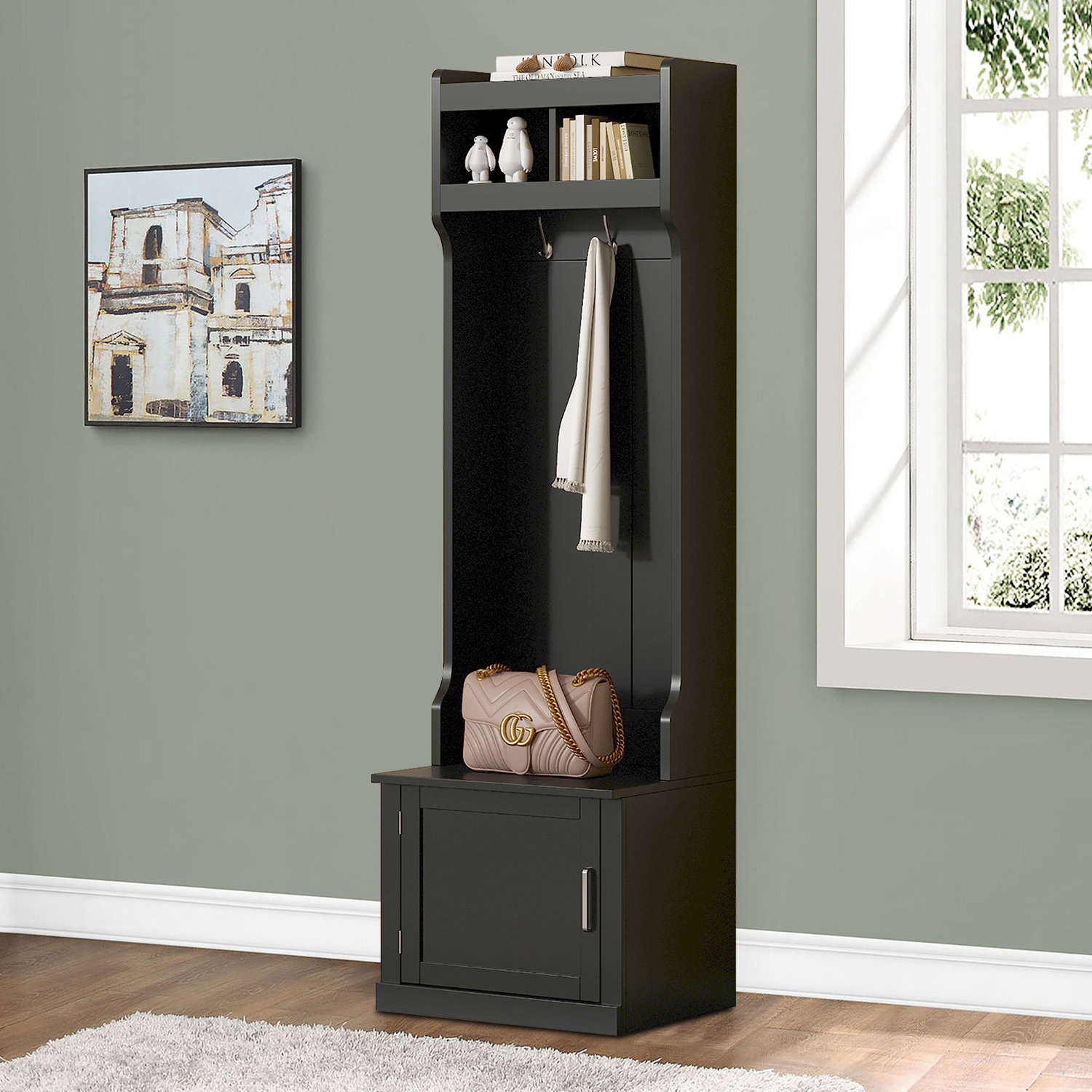 Latitude Run® Hall Tree with Storage cabinet and Open storage shelves ...
