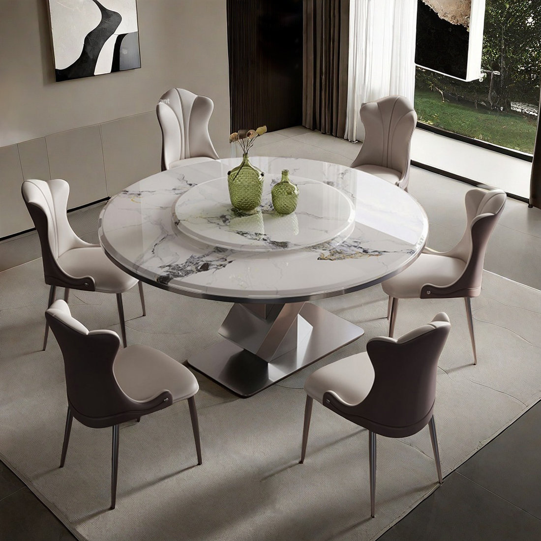 ALLNICEDT Simple Metal Microlite Round Dining Table Sets | Wayfair