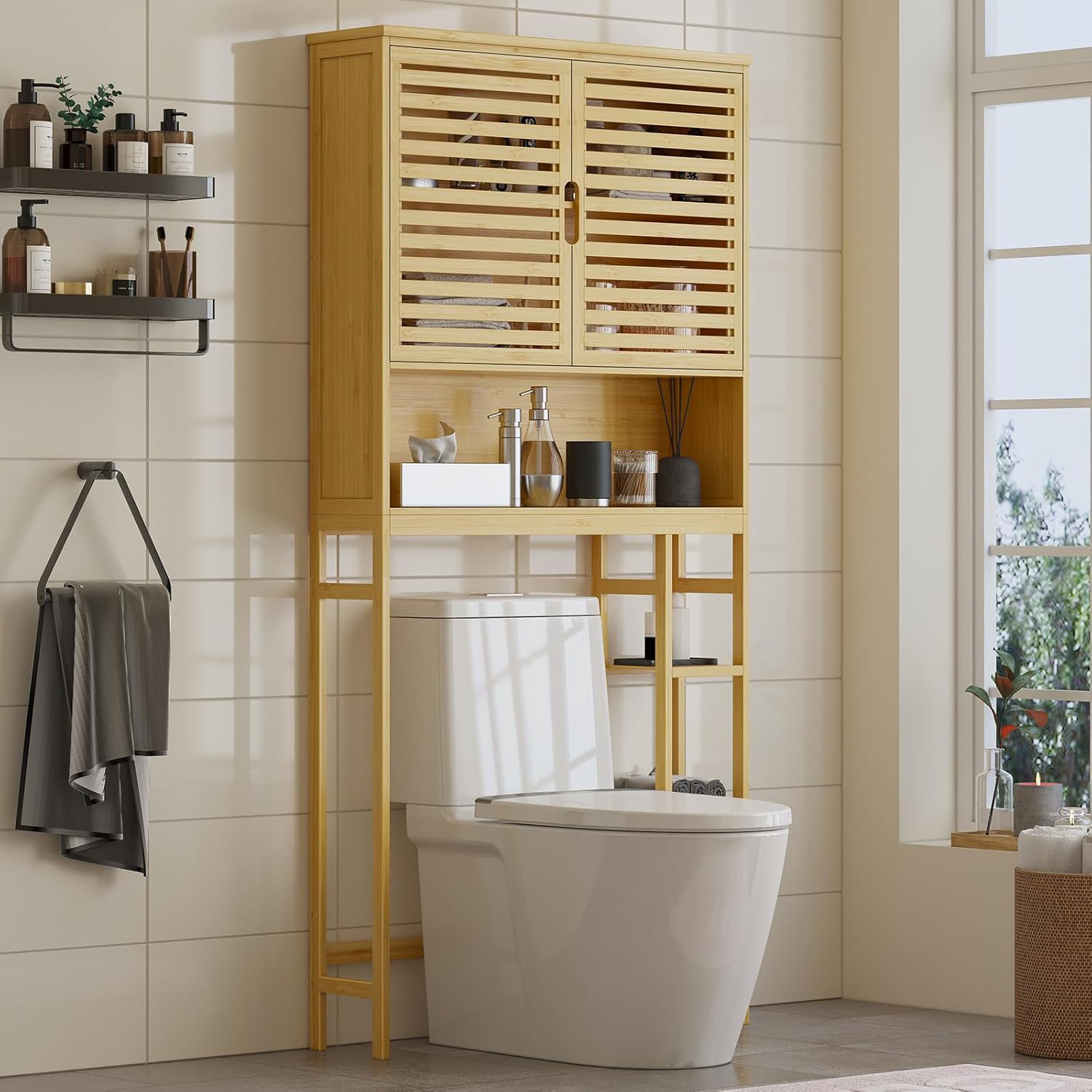 Ebern Designs Over The Toilet Storage Cabinet, Bamboo Bathroom Cabinet ...