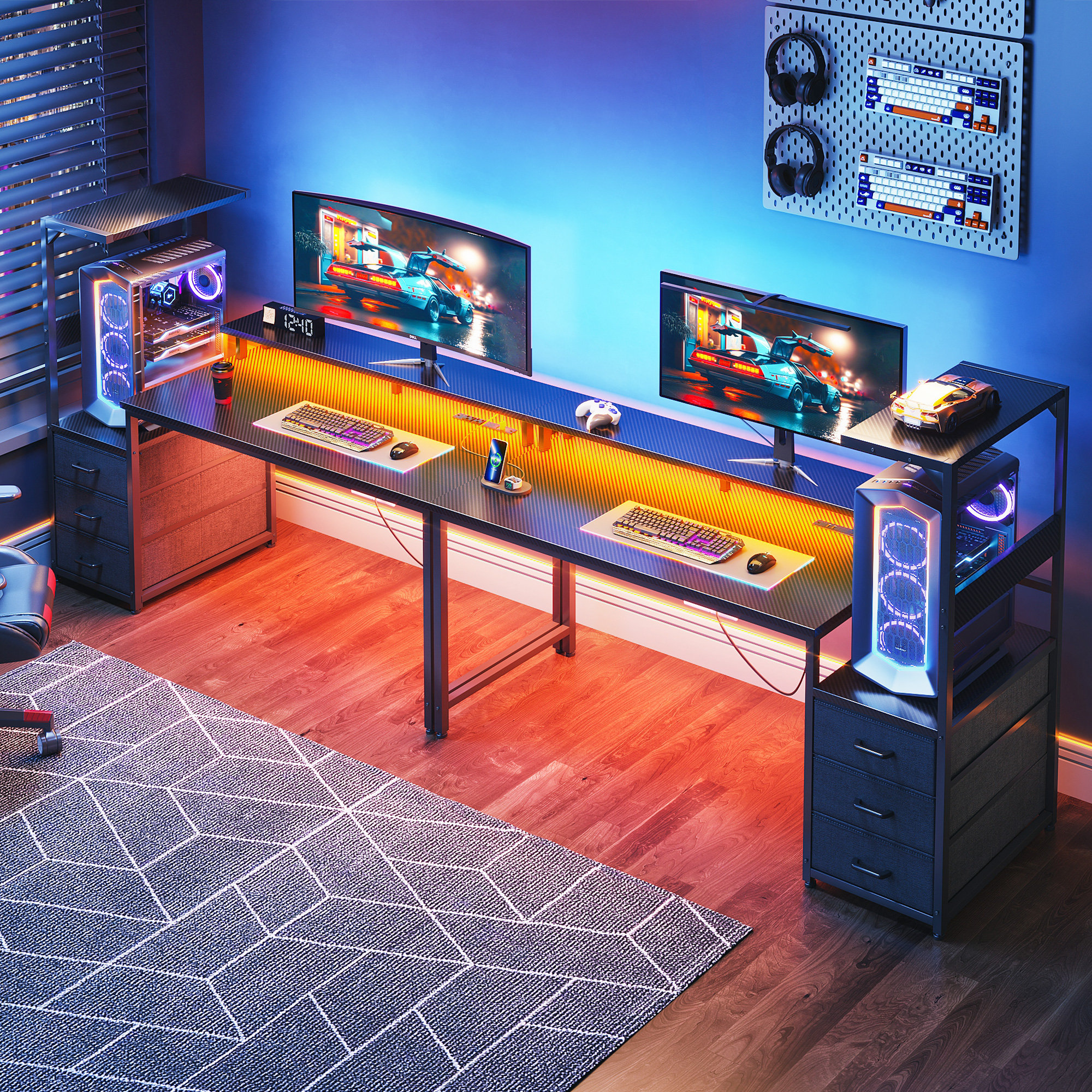 Wrought Studio Gaming Desk With Monitor Stand,game Desk With Cpu Stand ...