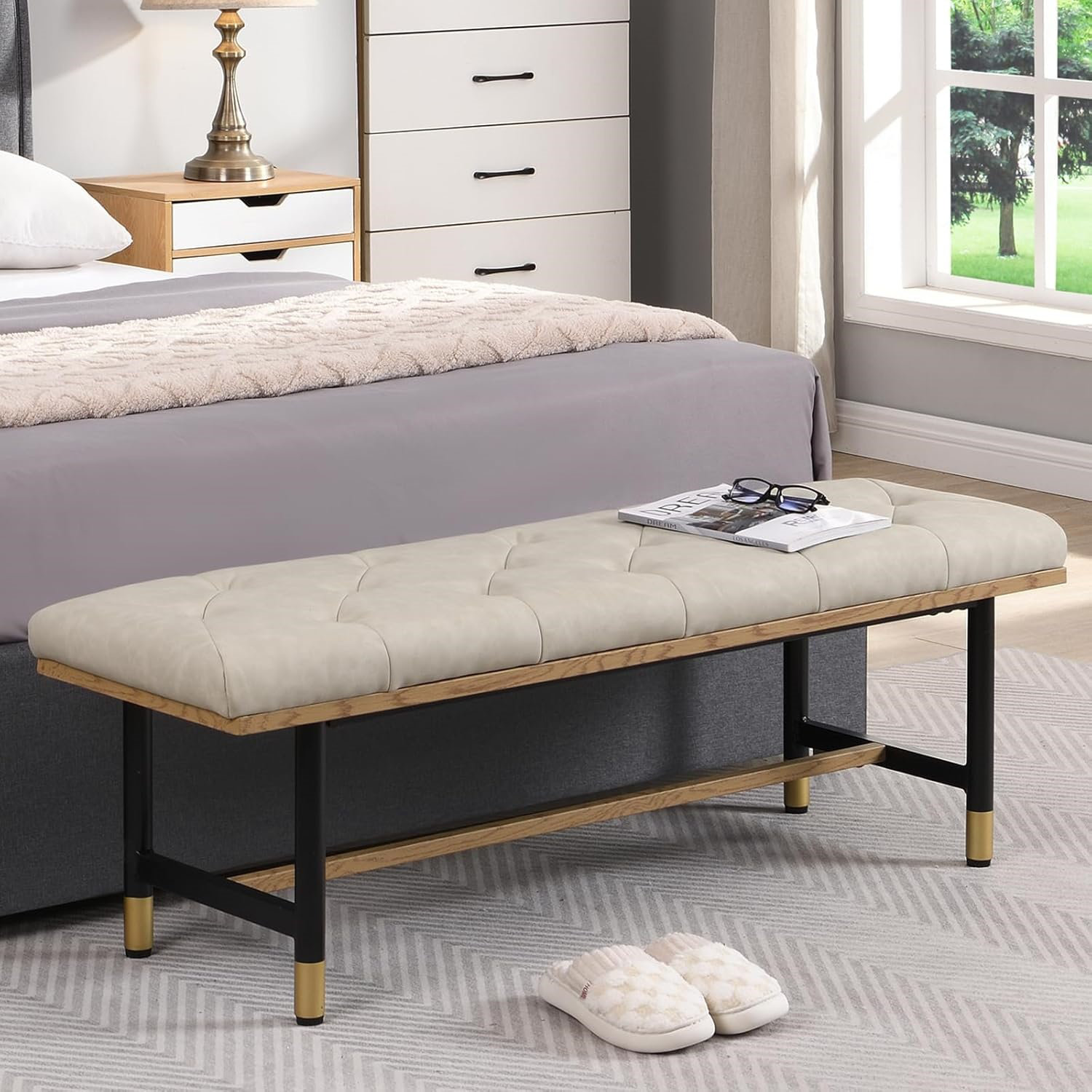 George Oliver Shoe Bench, Modern Faux Leather Bench For Living Room ...