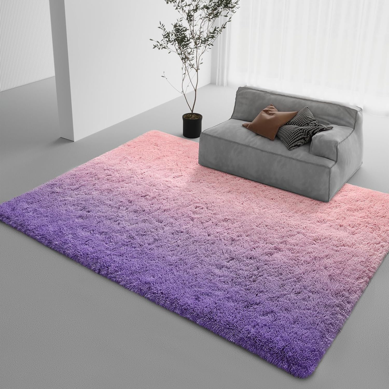 Mercer41 Gradient Light Purple Pink Shag Area Rug For Living Room ...