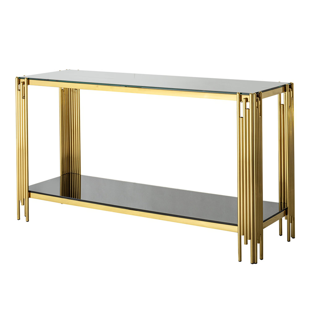 Mercer41 Top and Bottom Double Layer Tempered Glass Console Table and ...