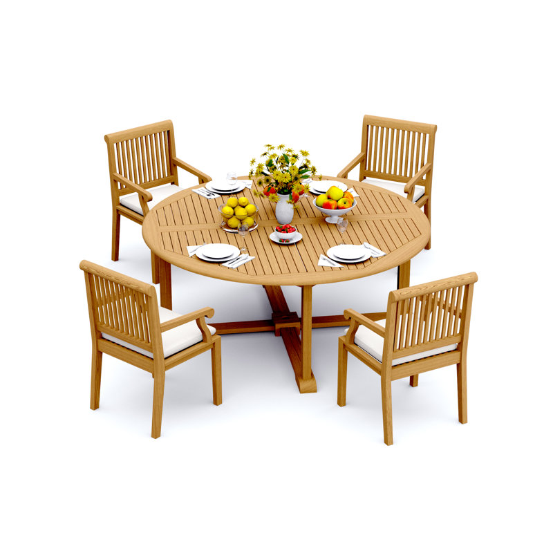 Teak Smith 7 Pcs Grade-A Teak Wood Dining Set: 72" Round Table And 6 ...
