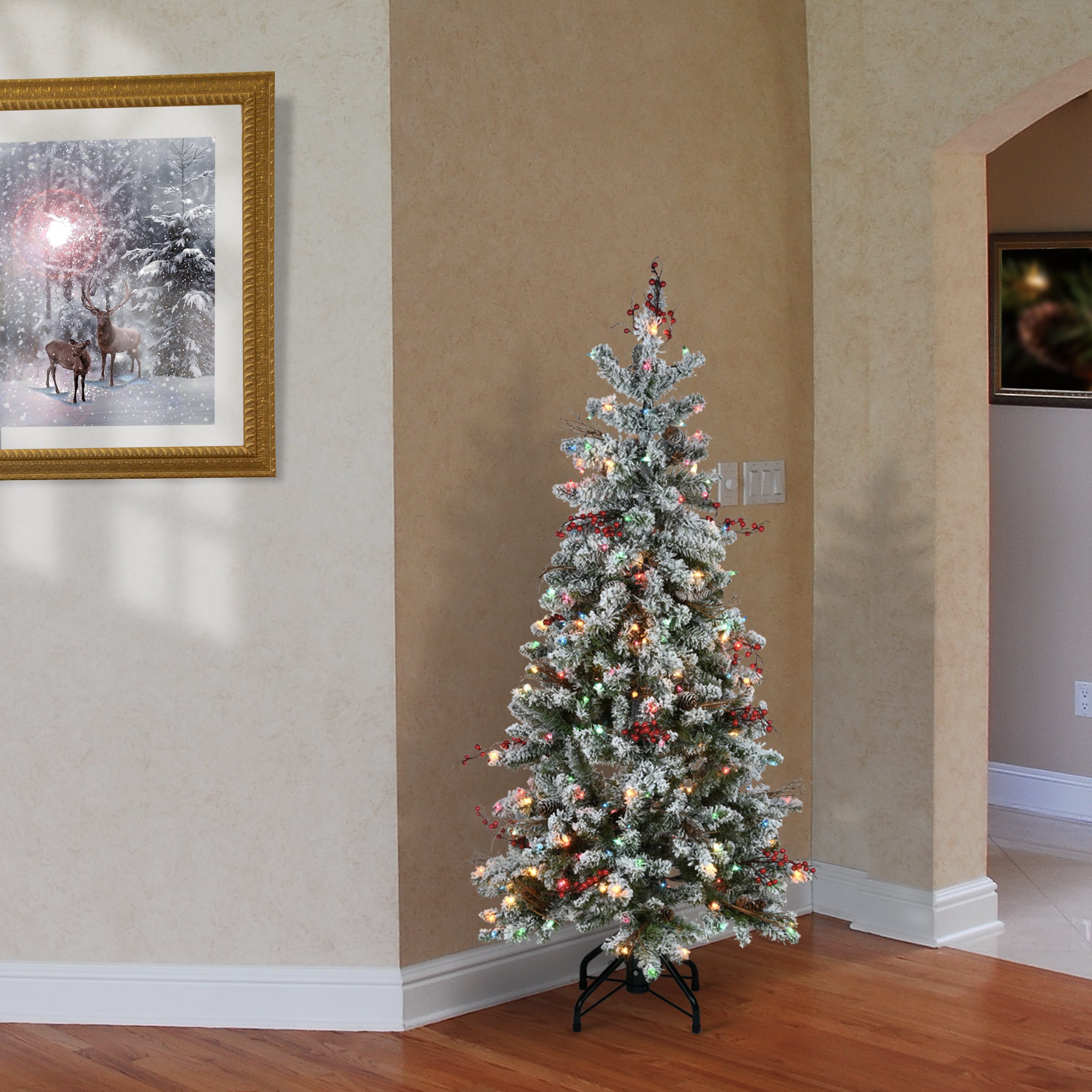 The Holiday Aisle® 5 ft. Memory-Shape Snowy Freehold Spruce Pencil Slim ...