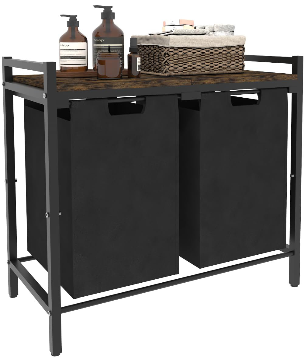 COAHAHA Rustic Freestanding Laundry Hamper With 2 Removable Sorter Bags ...