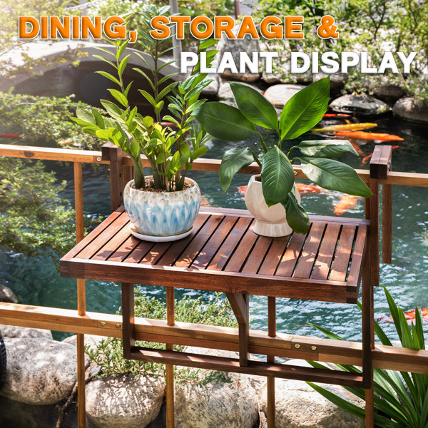 Ophelia & Co. Solid Acacia Wood Folding Balcony Table | Wayfair