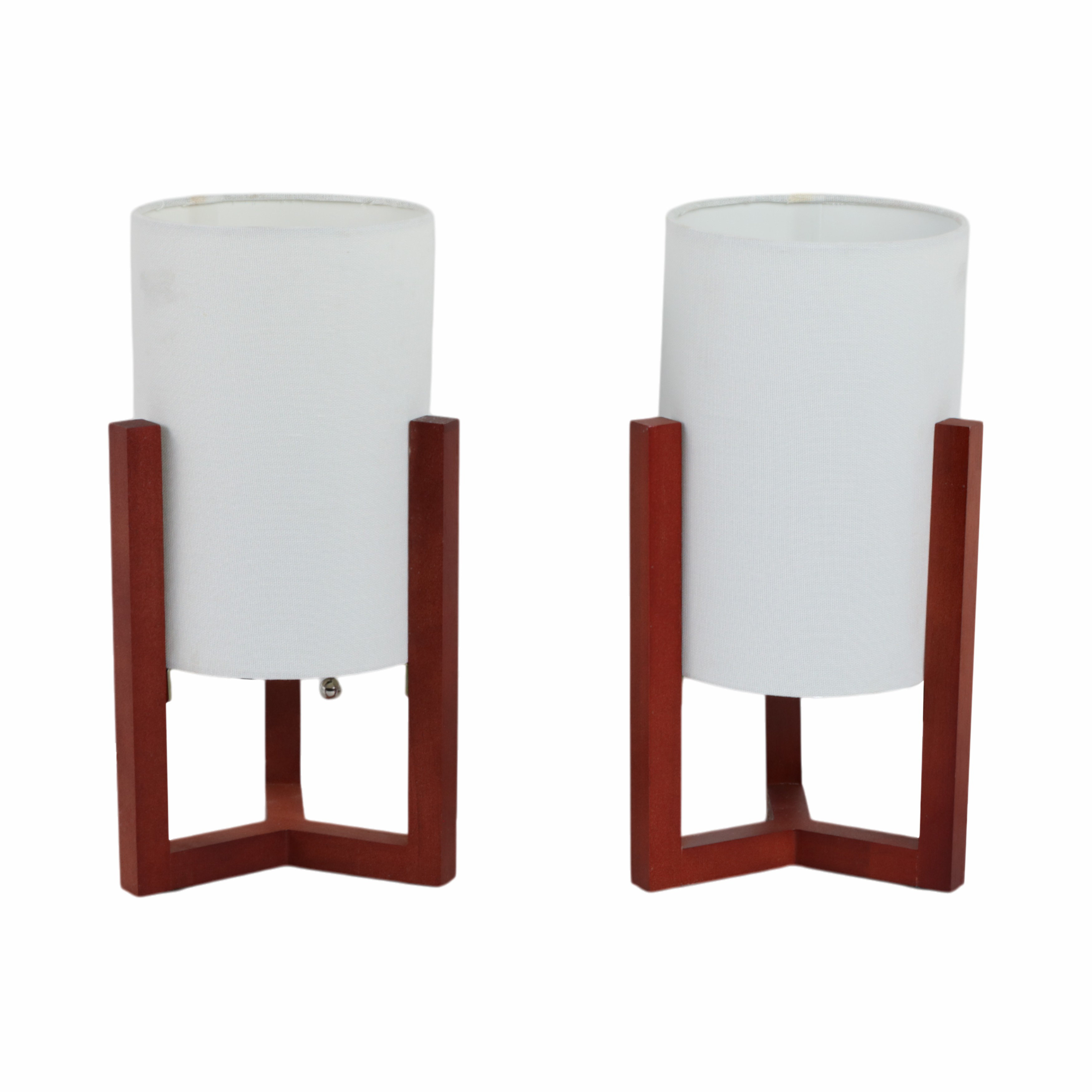 Latitude Run® Wood Cylinder Tripod Table Lamps, Rich Cherry and White ...
