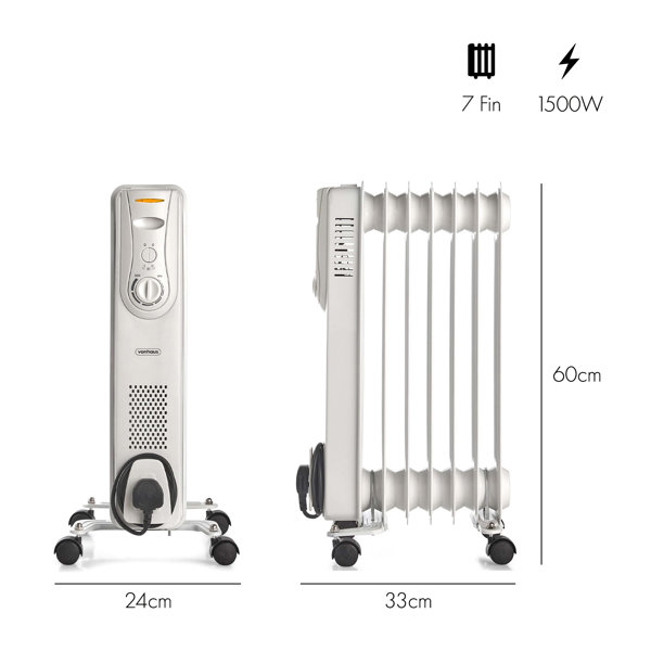 VonHaus 1500W Watt Electric Radiator Space Heater with Adjustable ...