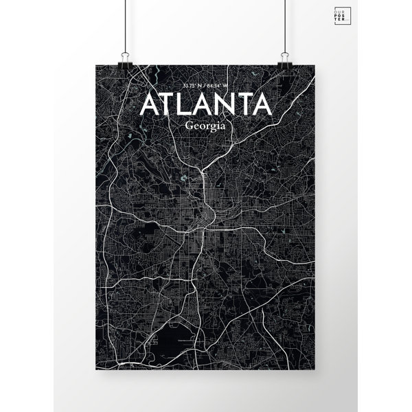 OurPoster.com 'Atlanta City Map' Graphic Art Print Poster in Midnight ...