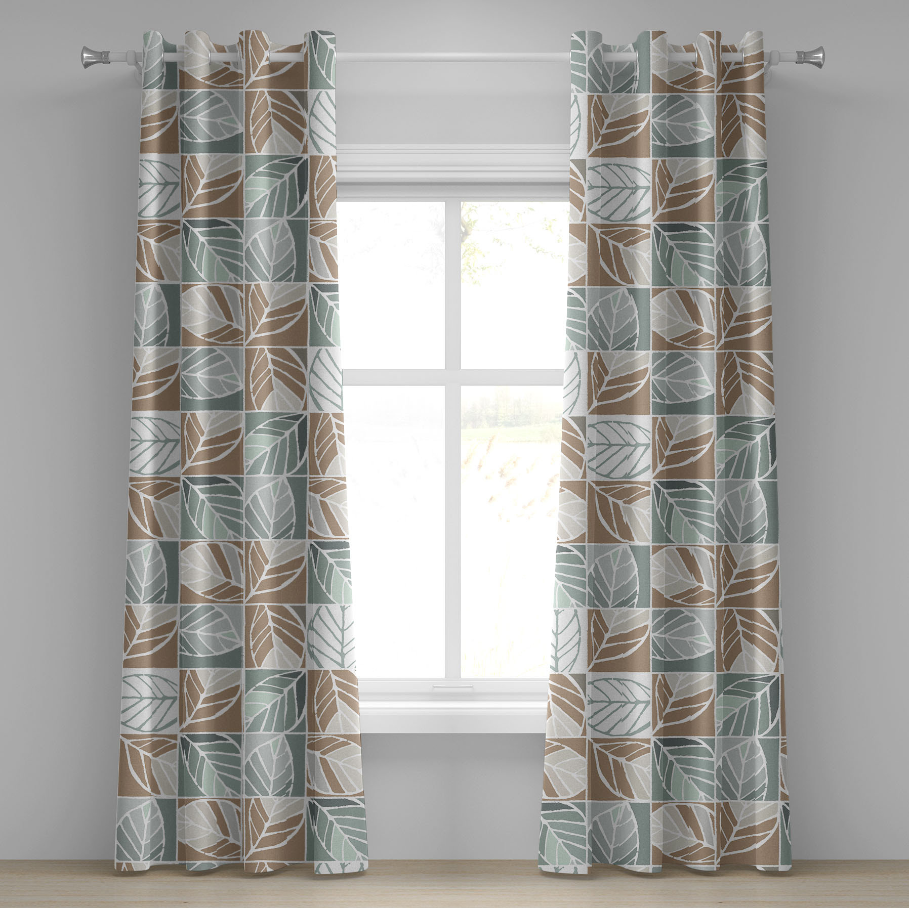 Latitude Run® Leafy Design Grommet Curtain Pop Art Look Leaves Caramel ...