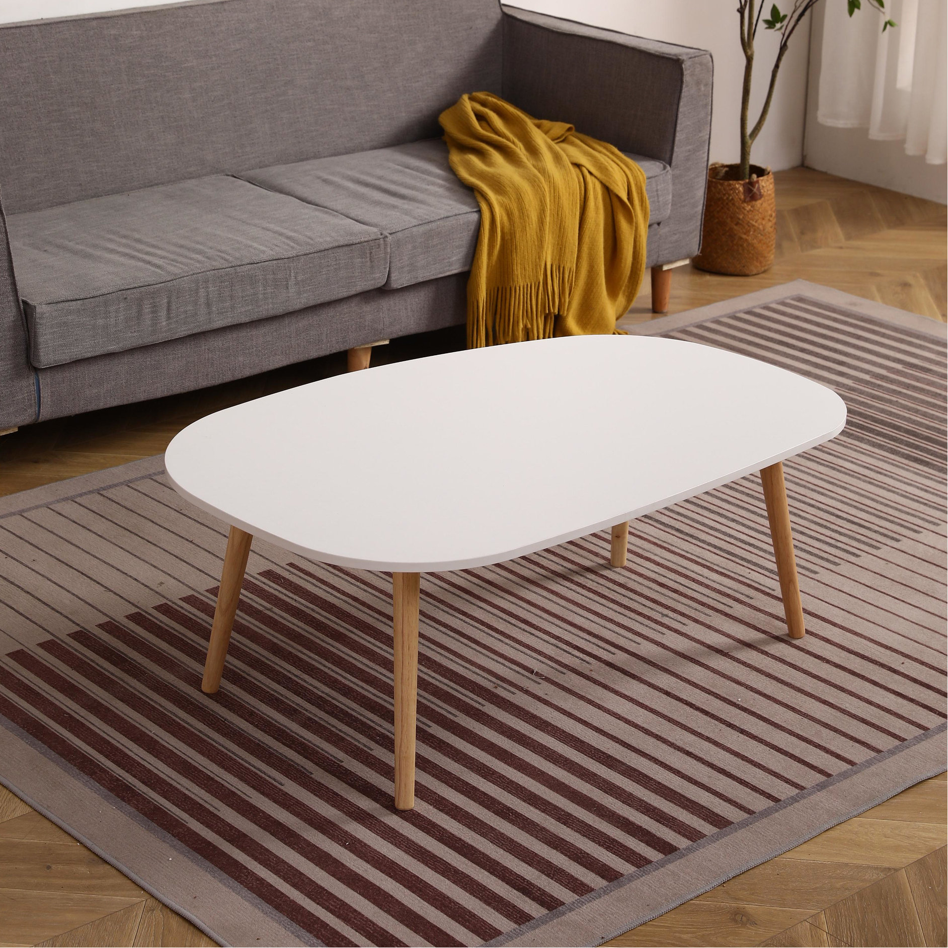 George Oliver Contemporary Arc-shaped Table - White & Oak, 43.82 In ...