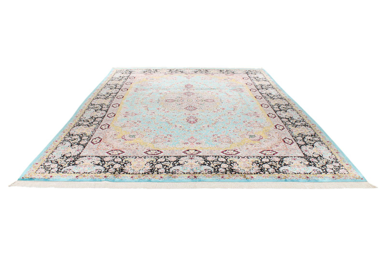 Home and Rugs 10x13 Blue and Black Turkish Silk Rug | Wayfair